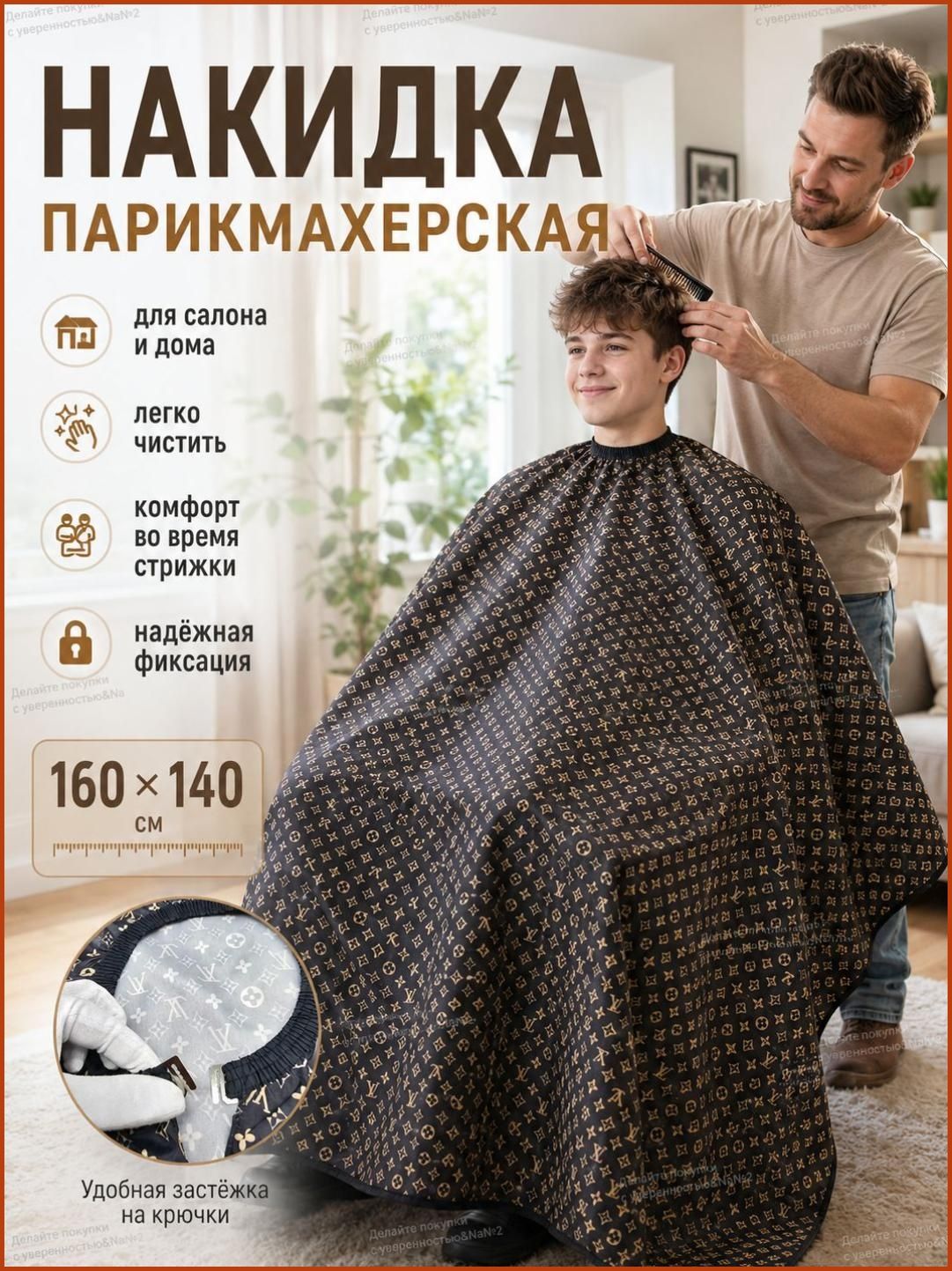 Накидка для стрижки волос детская/Пеньюар парикмахерский, 160х140см