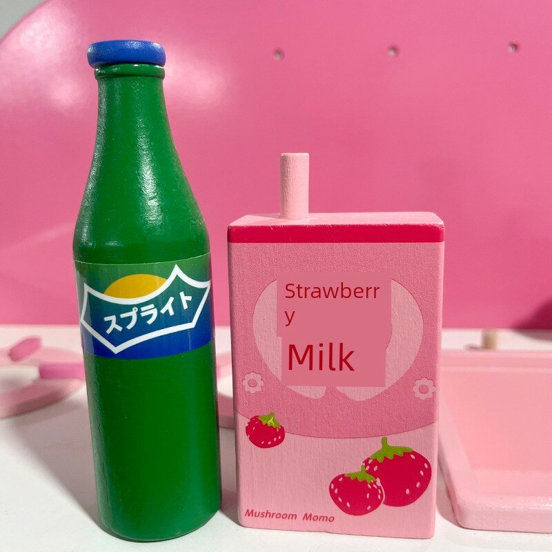 Комплект деревянных симуляций клубничного молока и колы Sprite для детской кухни, безопасная игрушка в комплекте,