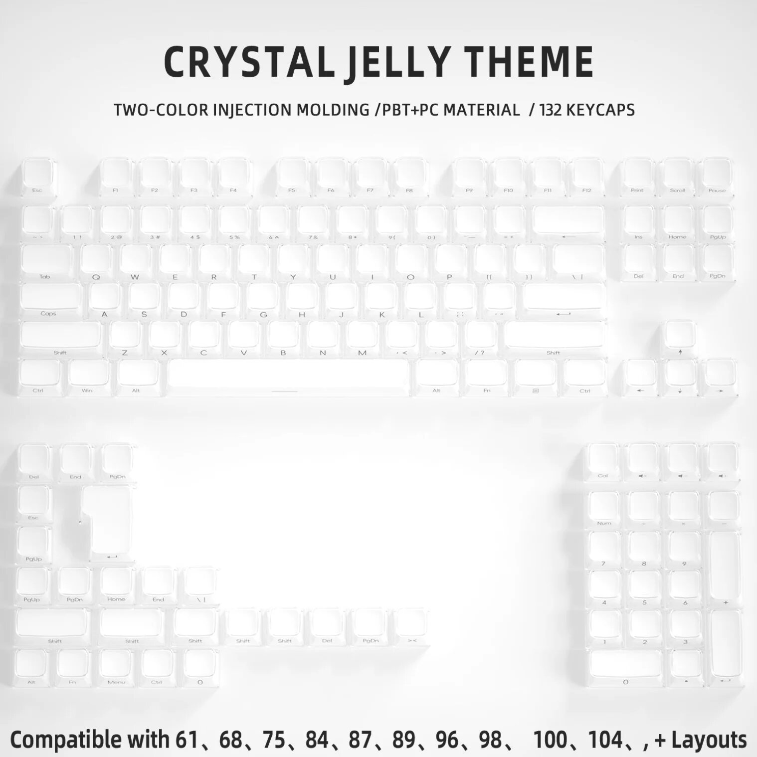 Кейкапы MAIMOOO Crystal Jelly White, 132 шт, ENGINSH white