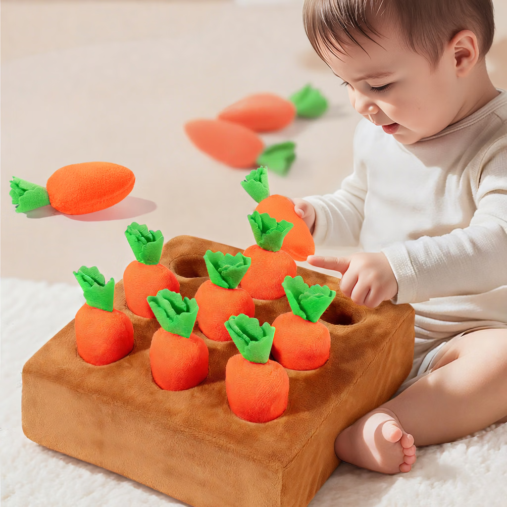 Игрушка-морковка для детей 0-3 лет с вытягиванием - раннее развитие и укрепление зубов подарок на день рождения