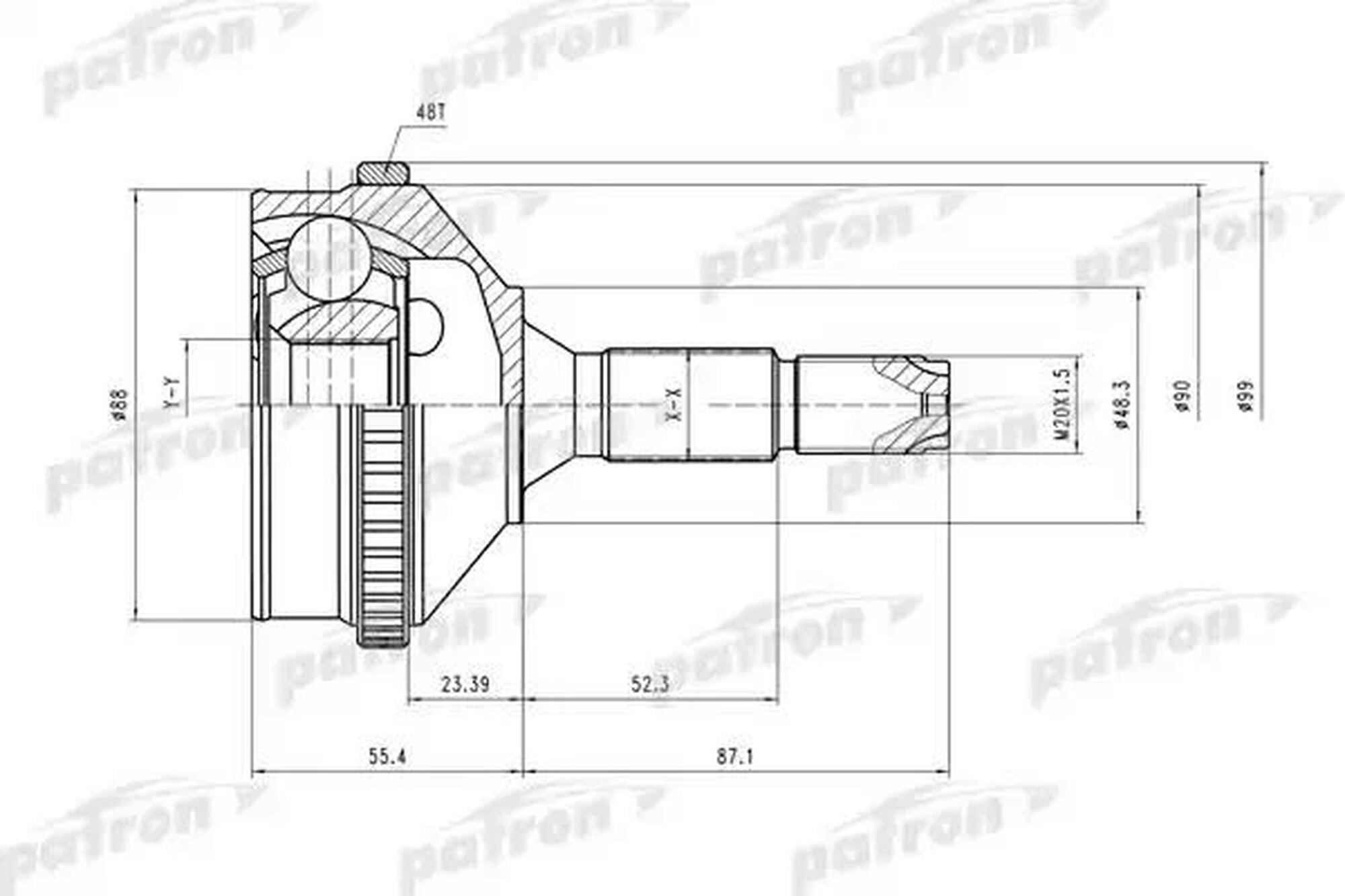 ШРУС наружный к-кт [A:21, B:34, C:48.5] PEUGEOT: 206 AT 02- PATRON PCV2056