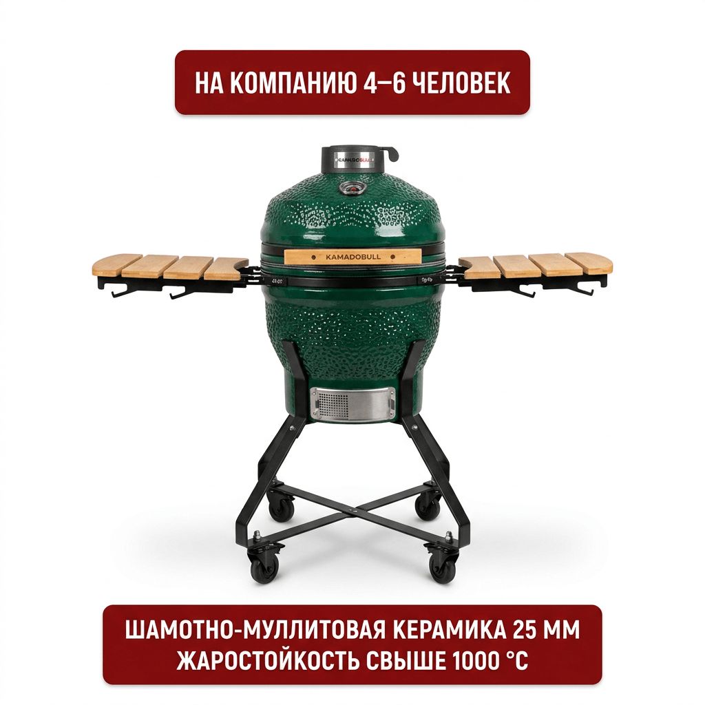 Керамический угольный гриль-барбекю KamadoBull Classic 18 (46 см) камадо, коптильня и печь для дачи, зелёный