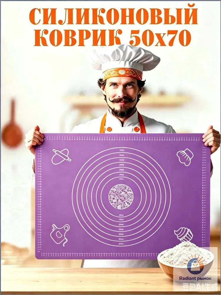 Коврик для приготовления силиконовый, 0.7м х 50 см, 1 шт, фиолетовый