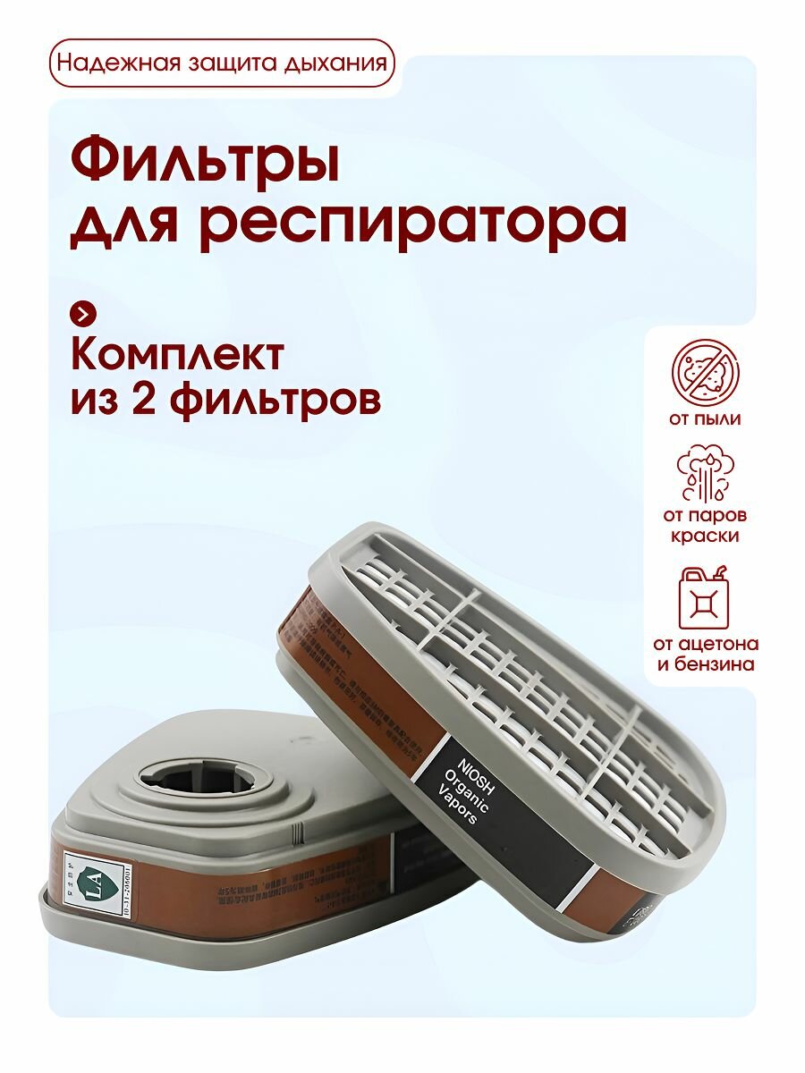 Фильтры 6001 угольные для масок 3М, BaoSafe, Jeta от пыли, паров краски, бензола (Р-А-1) сменные для респиратора защита от органических паров