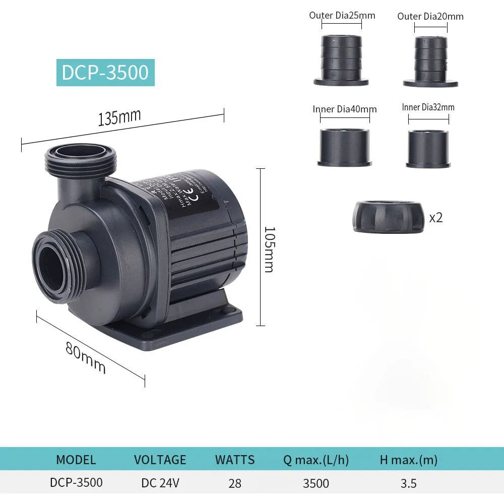 Насос Jebao Jecod DCP-3500, 3500 л/ч, 3.0 м, DC 24В, синусоидальная технология, регулировка потока, бесшумный, для морской/пресной воды