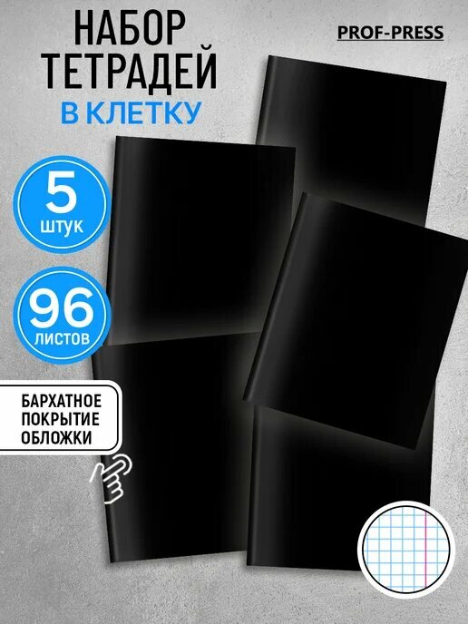 Набор тетрадей Проф-Пресс "В Чёрных Тонах", А5, 96 л, клетка, 5 шт.