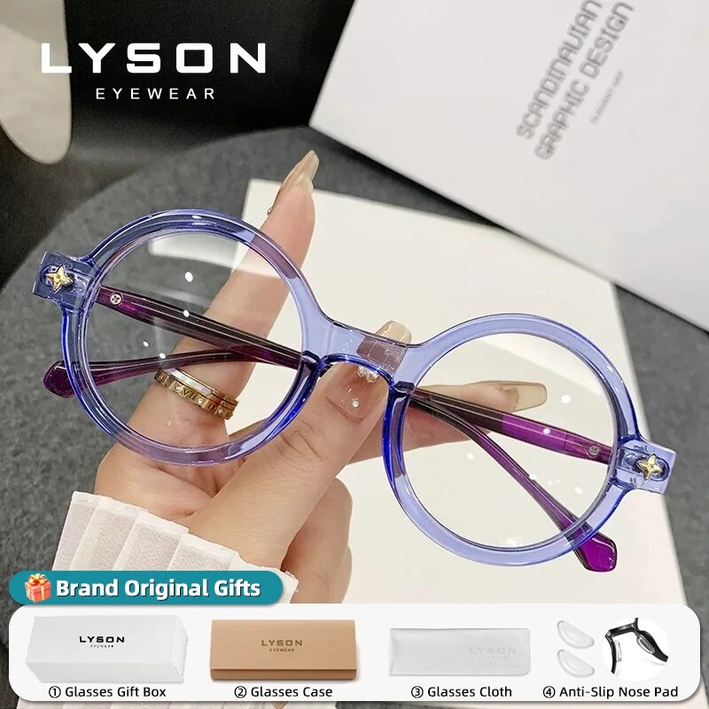 LYSON Прозрачные круглые женские очки для чтения C6-Dark Blue, Фиолетовый, -400