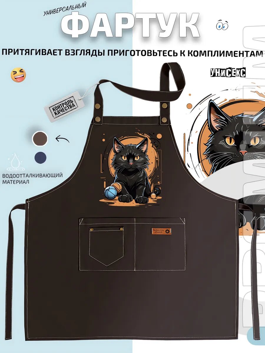 Фартук Кот Мейн-кун мультфильм домашний любимец пушистый кухонный с принтом универсальный