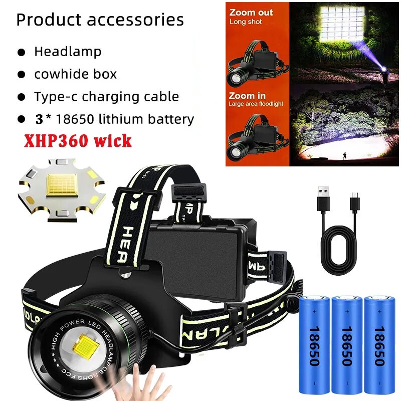 Налобный фонарь XHP360 WICK 60Вт XHP360with18650x3