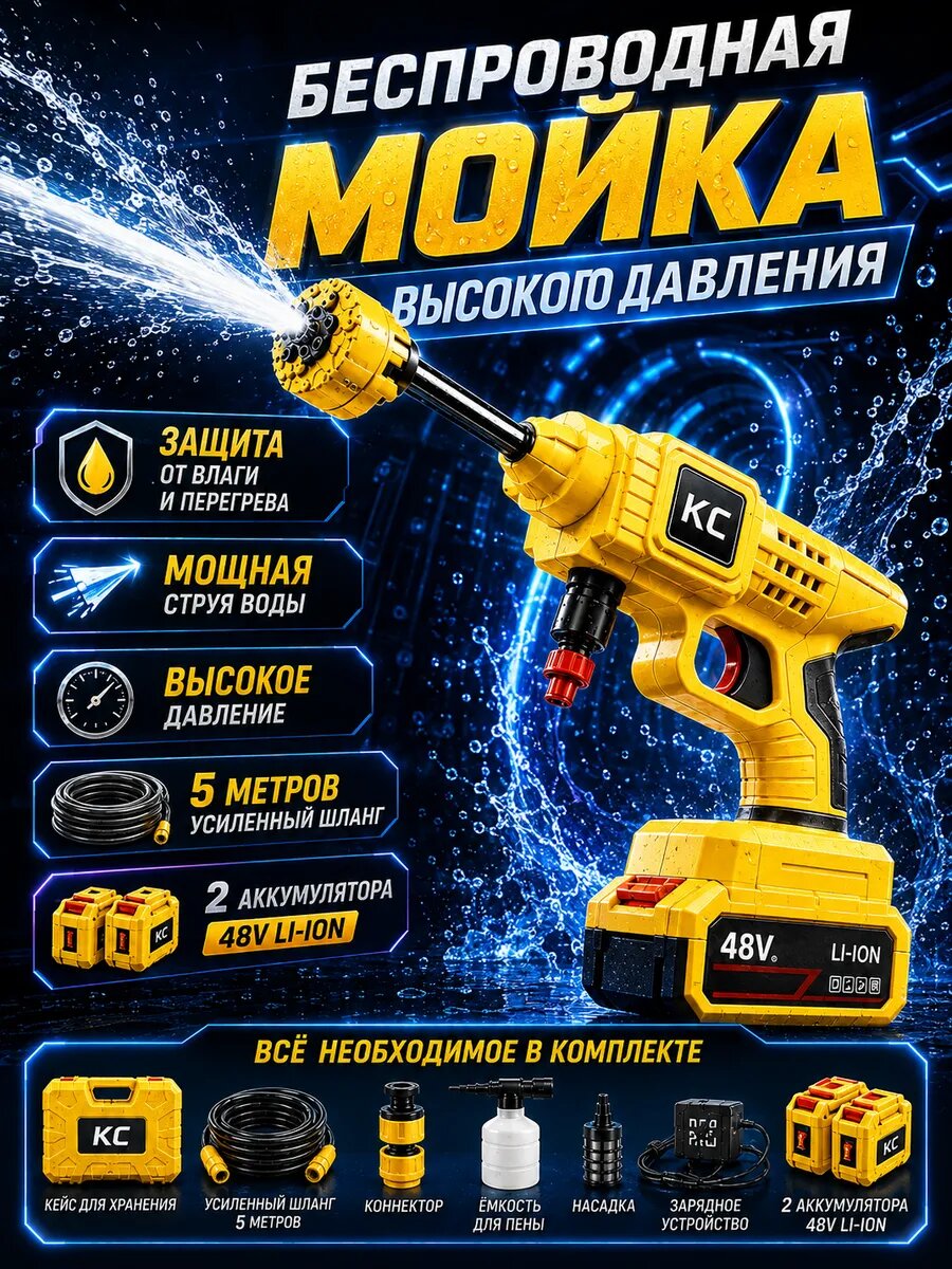 Мойка высокого давления аккумуляторная для автомобиля