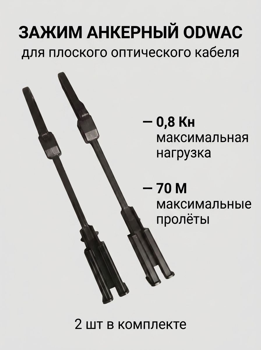 Зажим анкерный ODWAC для FTTH кабеля, клиновой, 0.8 кН, для дроп-кабеля, пластик, 2 шт