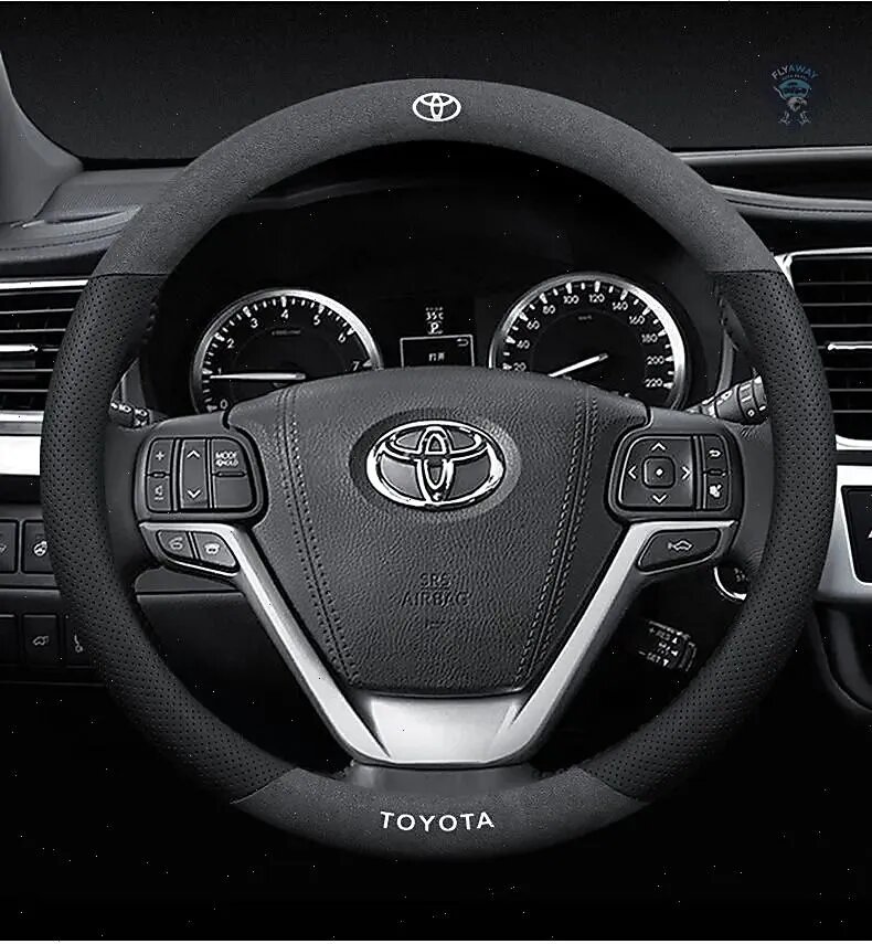 Оплетка на руль, диаметр 37 см, 1 шт, серая экозамша, Toyota, размер M