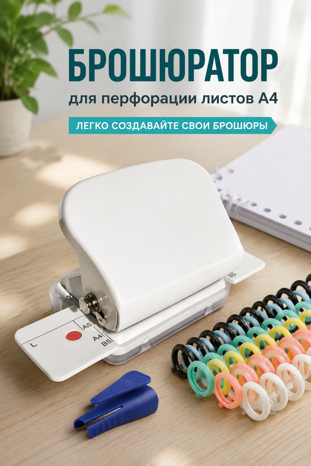 Механический брошюровщик для перфорации листов А4 с 10 кольцами