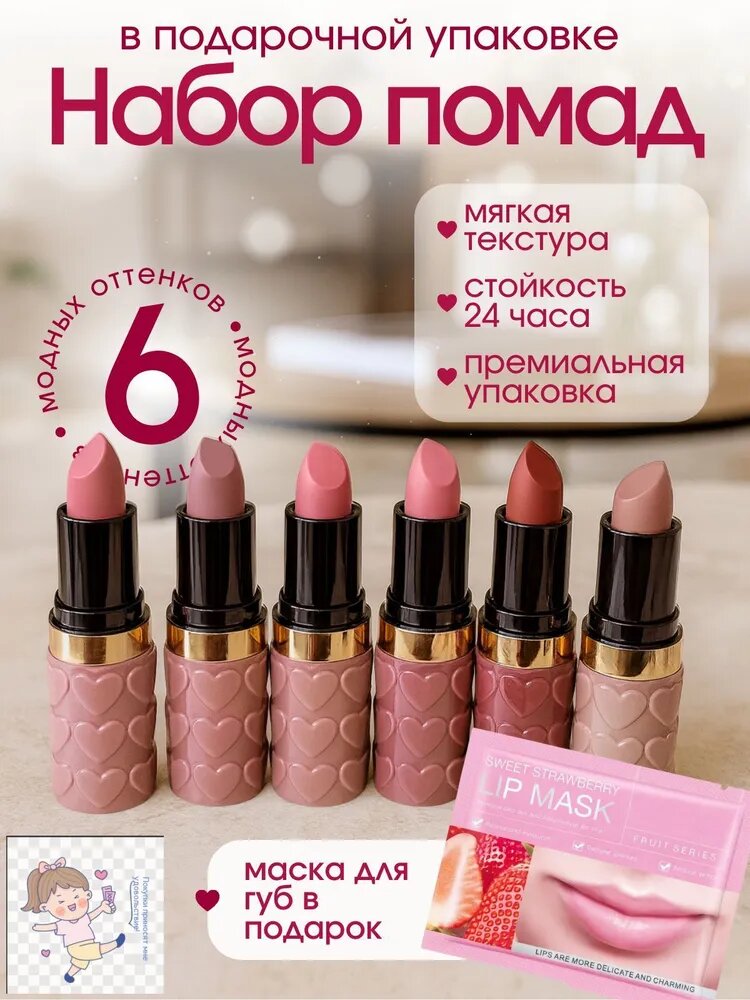 Матовые помады для губ 6 штук / подарочный набор