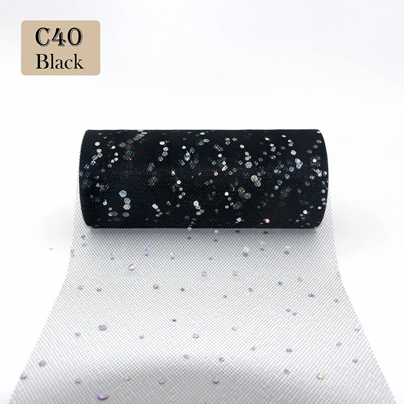 Черный блестящий тюль C40-10Y, 10 ярдов
