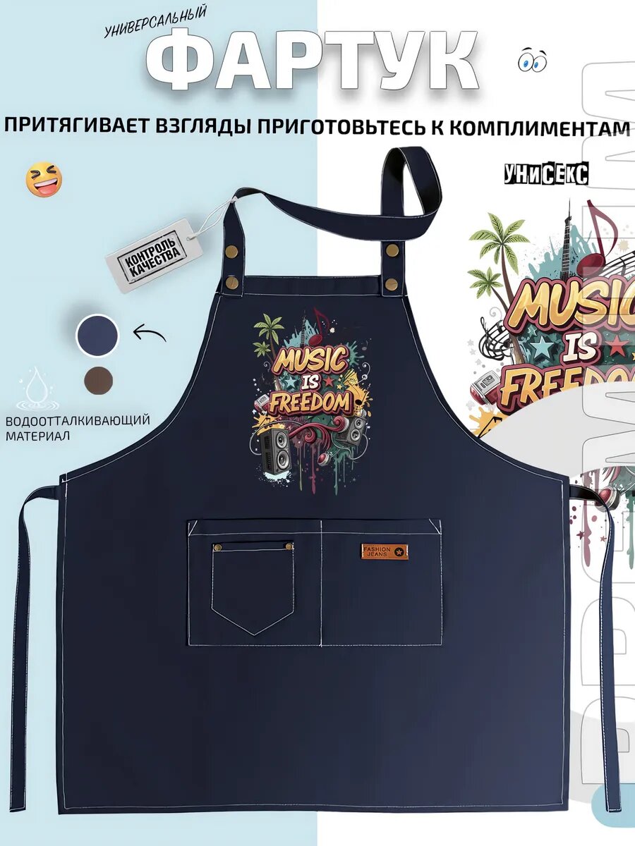 Фартук Музыка Music Свобода Музыкальная свобода и кухонный с принтом универсальный