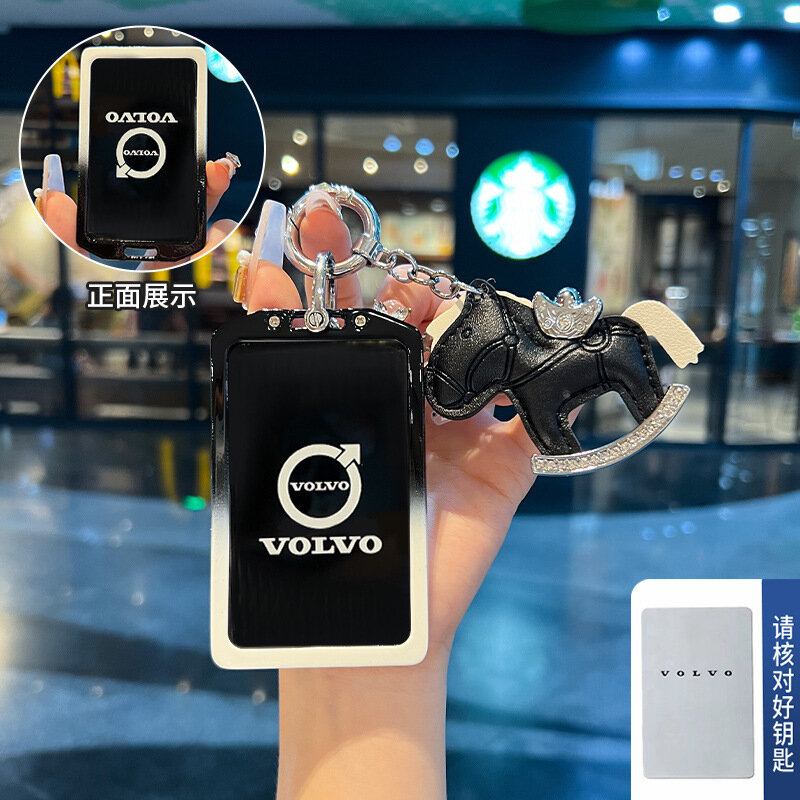 Чехол для карты ключа Volvo EX30 2024 NFC с градиентным черным чехлом и кристальной застежкой в виде лошадки