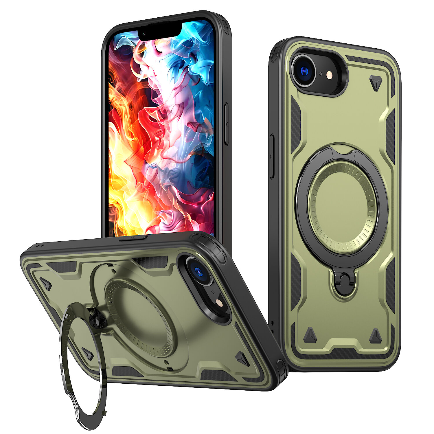 Чехол Magneto Case с кольцом для iPhone 16e зеленый ударопрочный