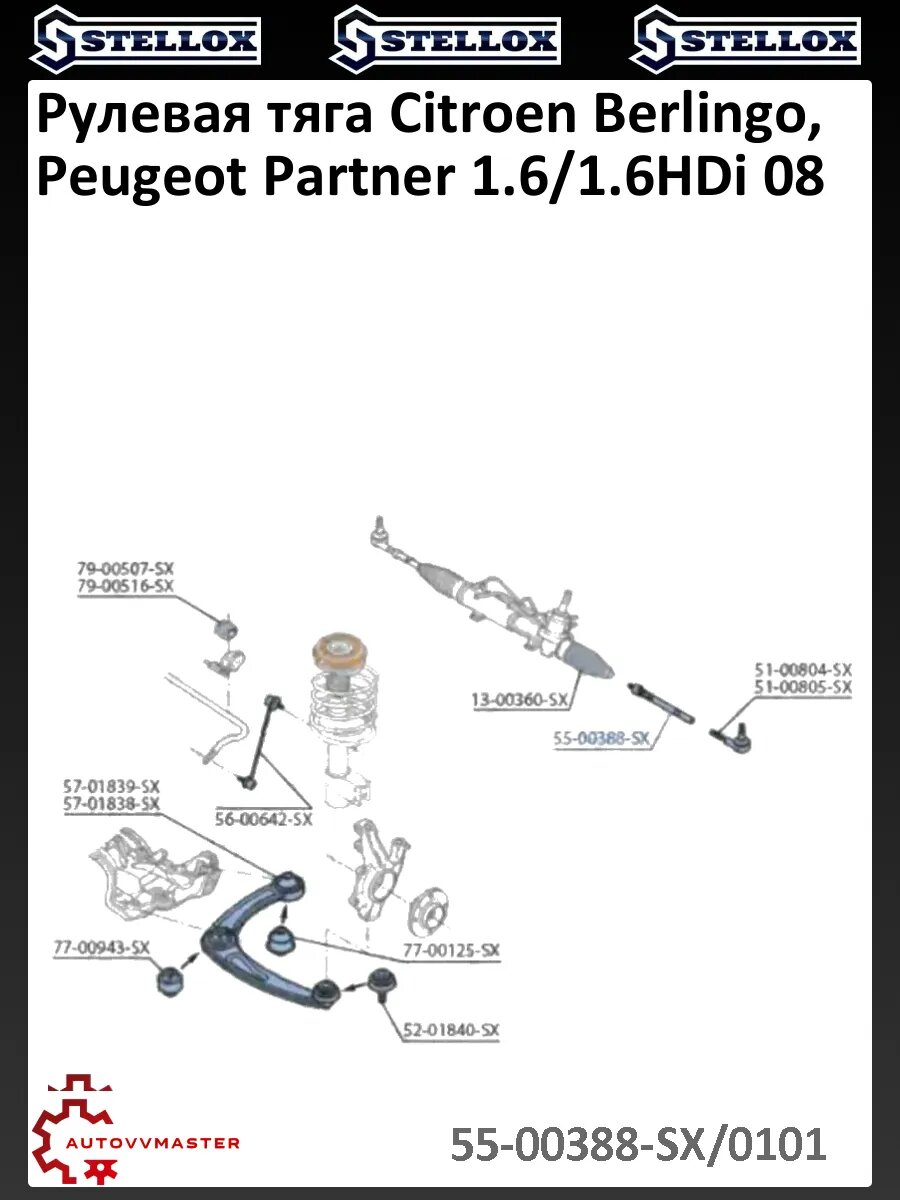 Рулевая тяга Citroen Berlingo, Peugeot Partner 1.6/1.6HDi 08