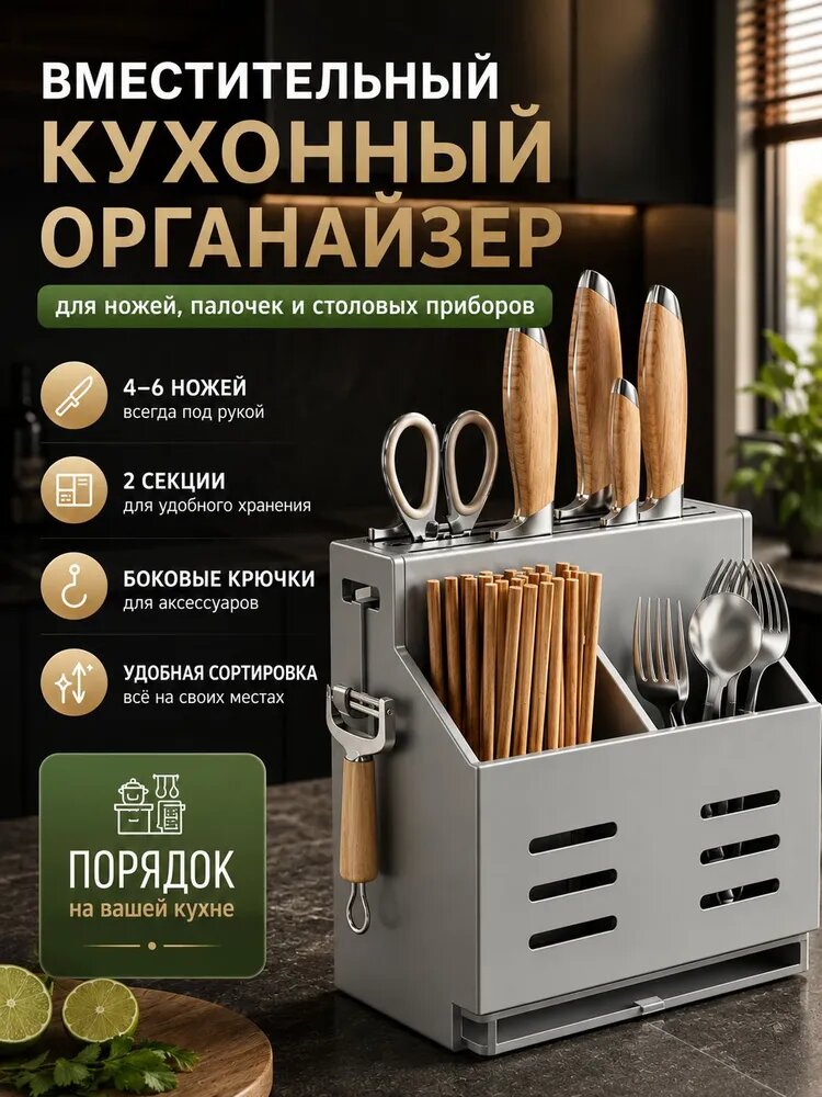Органайзер для столовых приборов, 18.2 см х 10.2 см х 19.5 см, 4 шт