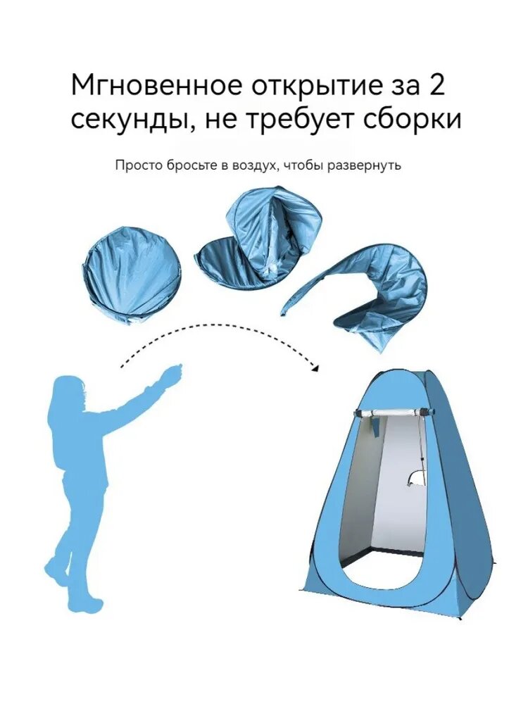 Палатка для душа и туалета автоматическая, однослойная, черный цвет, 150x150x190 см, сталь — фото 1