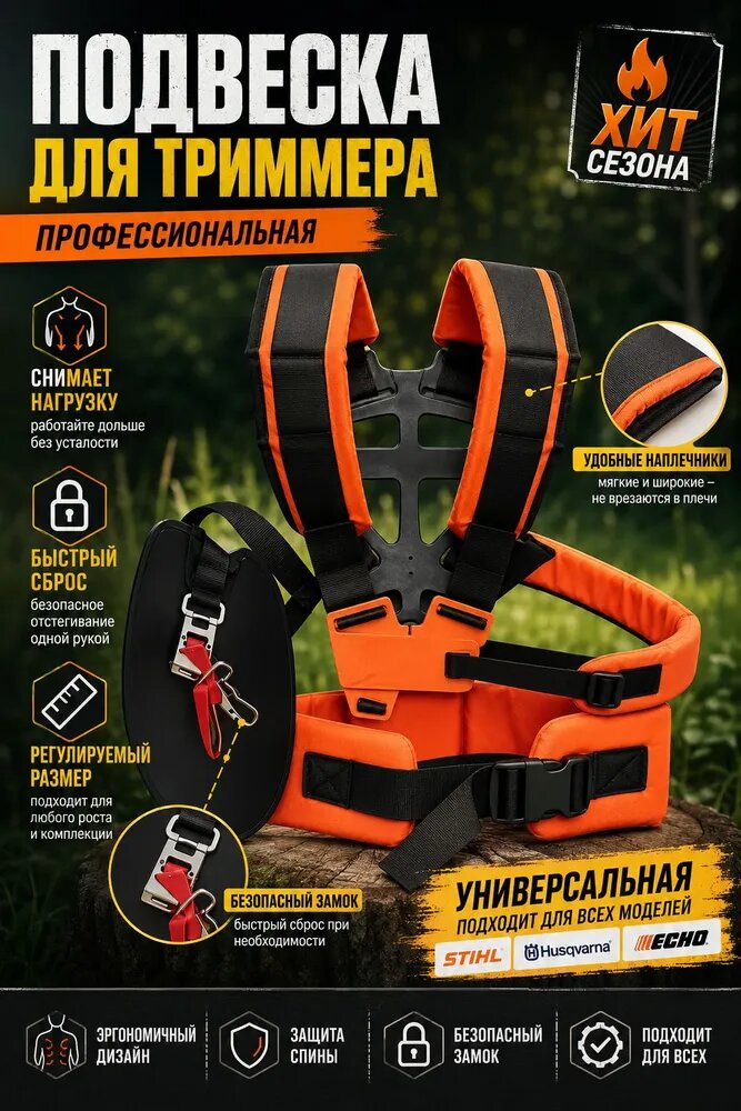 Подвеска для мотокосы и триммера профессиональная, универсальная, с защитной накладкой и быстросъемом Stihl Husqvarna