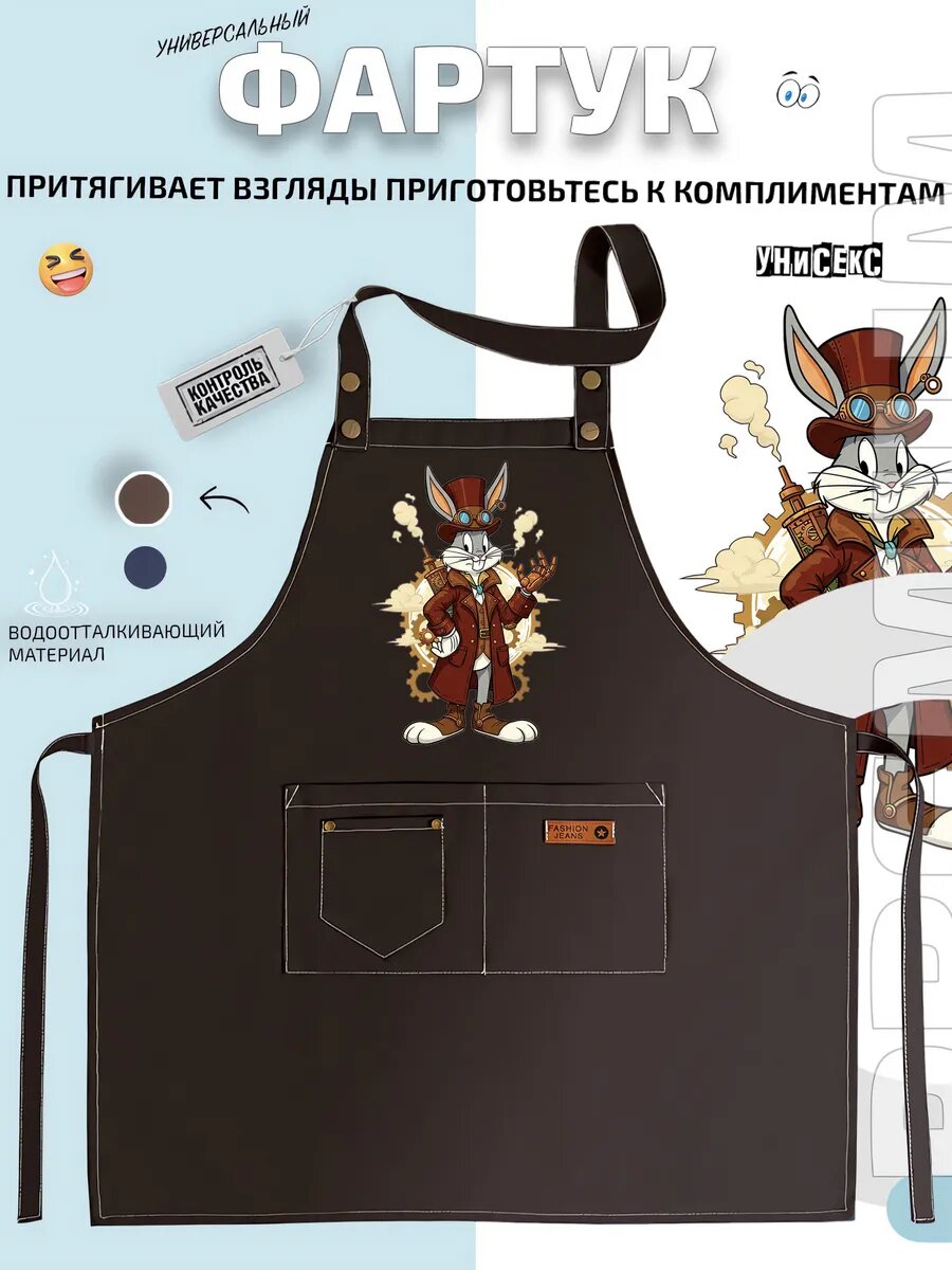 Фартук Багз Банни Bugs Bunny стимпанк мультфильм кухонный с принтом универсальный
