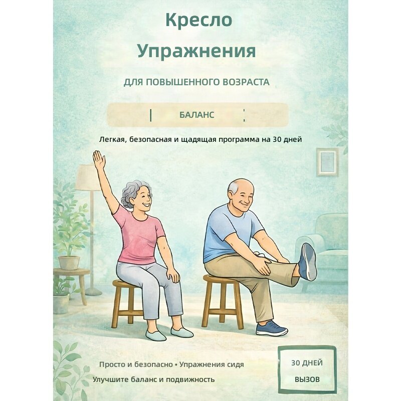 Упражнения в кресле для пожилых людей: простая ежедневная программа на 10 минут. Книга в мягкой обложке, формат 8,3×5,5 дюйма