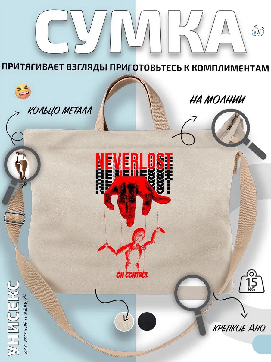 Сумка шоппер  Never Lost котенок стильный принт