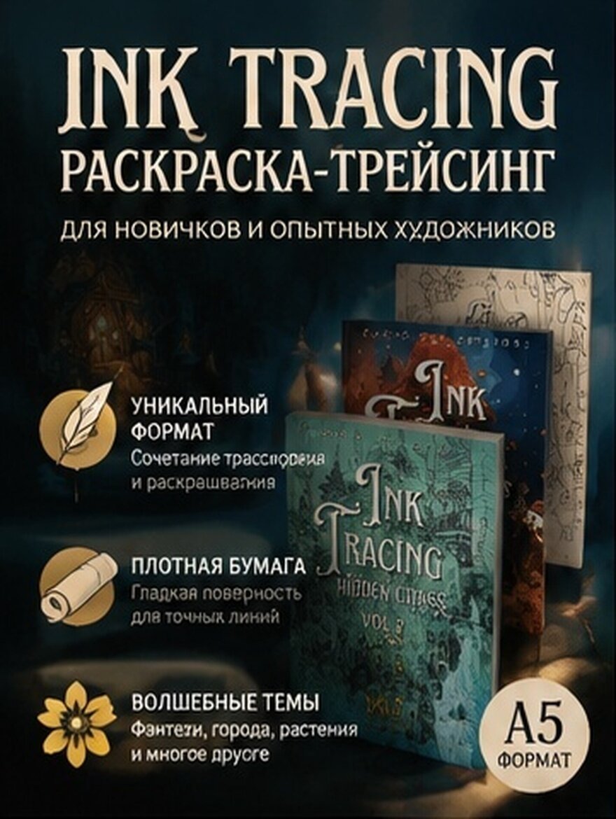 Раскраска для обводки на мелованной бумаге с обложкой tracking plants формата a5