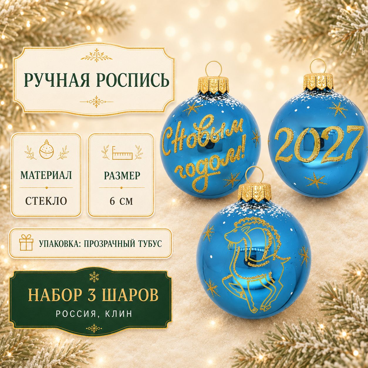 Елочная игрушка Набор "Новый год" 3х60мм