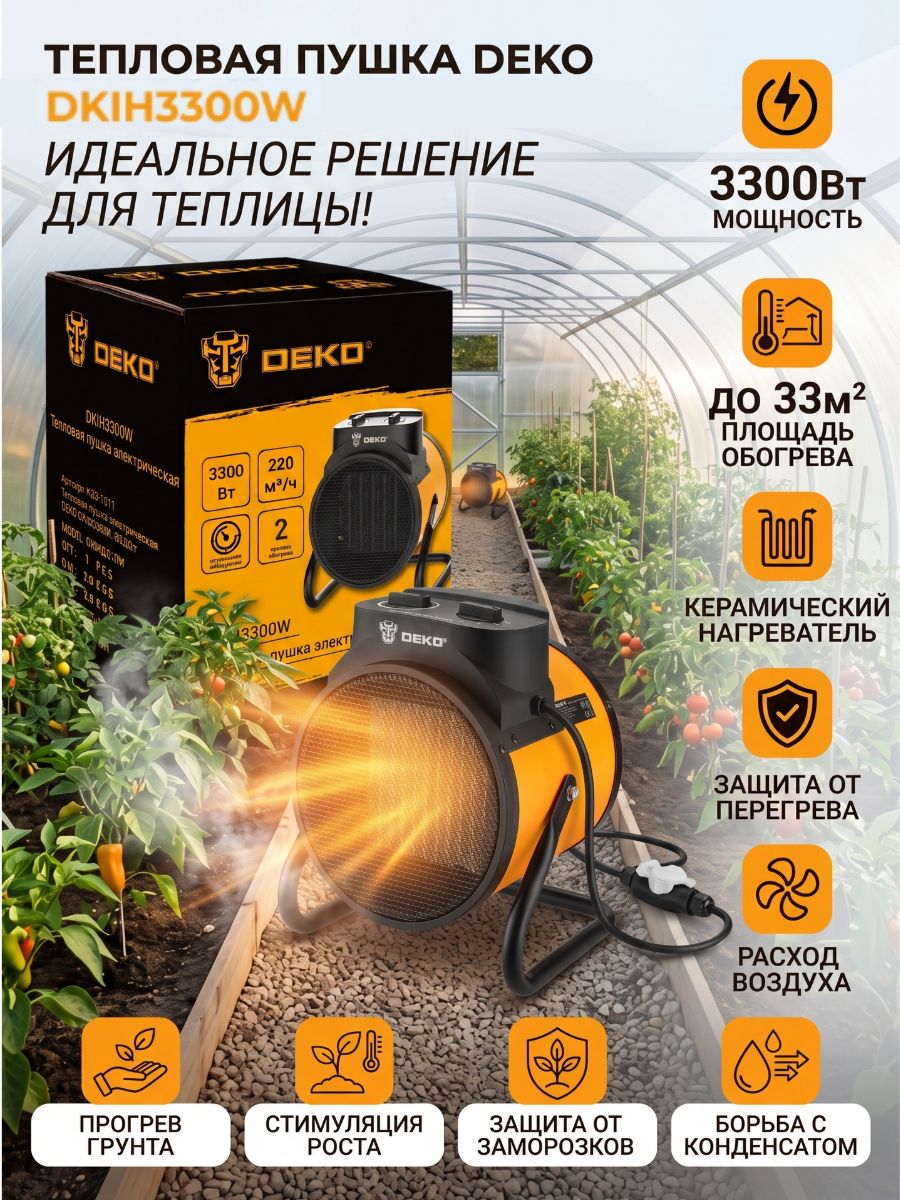 Тепловая пушка электрическая DEKO DKIHЗЗ00WDR, 3300Вт