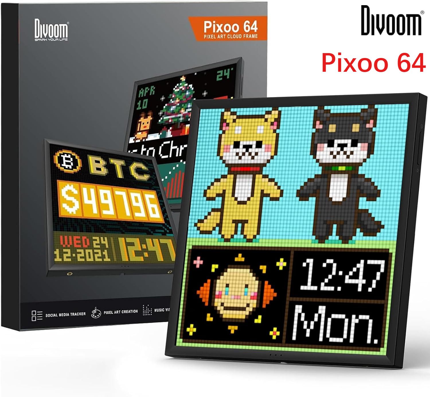 Divoom Pixoo 64 WiFi Пиксельный художественный дисплей WiFi Облачная цифровая рамка с управлением через приложение, светодиодная панель размером 64 x 64 для украшения игровой комнаты