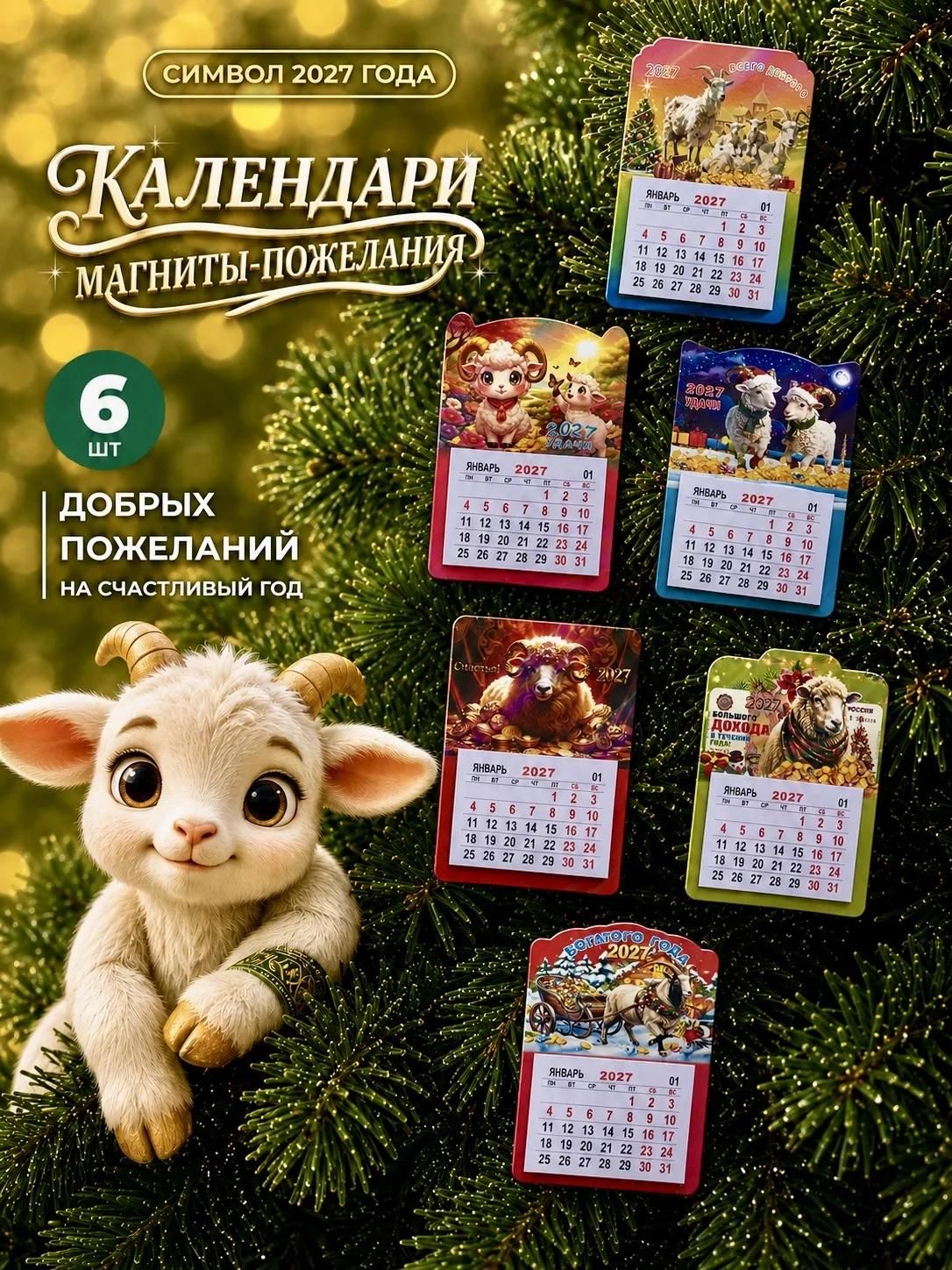 Новогодние магниты с символом 2027 года Коза Овечка