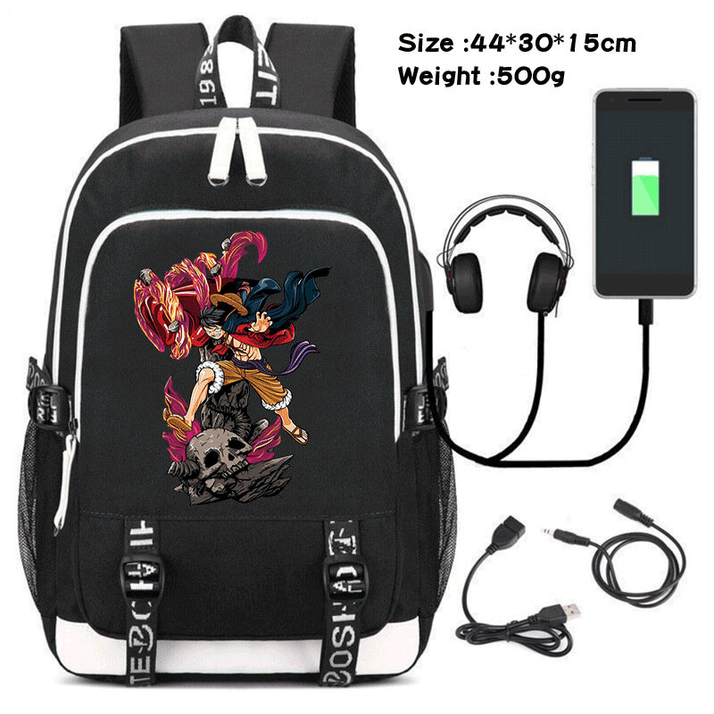Аниме-рюкзак One Piece, канвас, 44×30×15 см, 500 г, USB-порт, отделение для ноутбука 16", для учёбы и путешествий