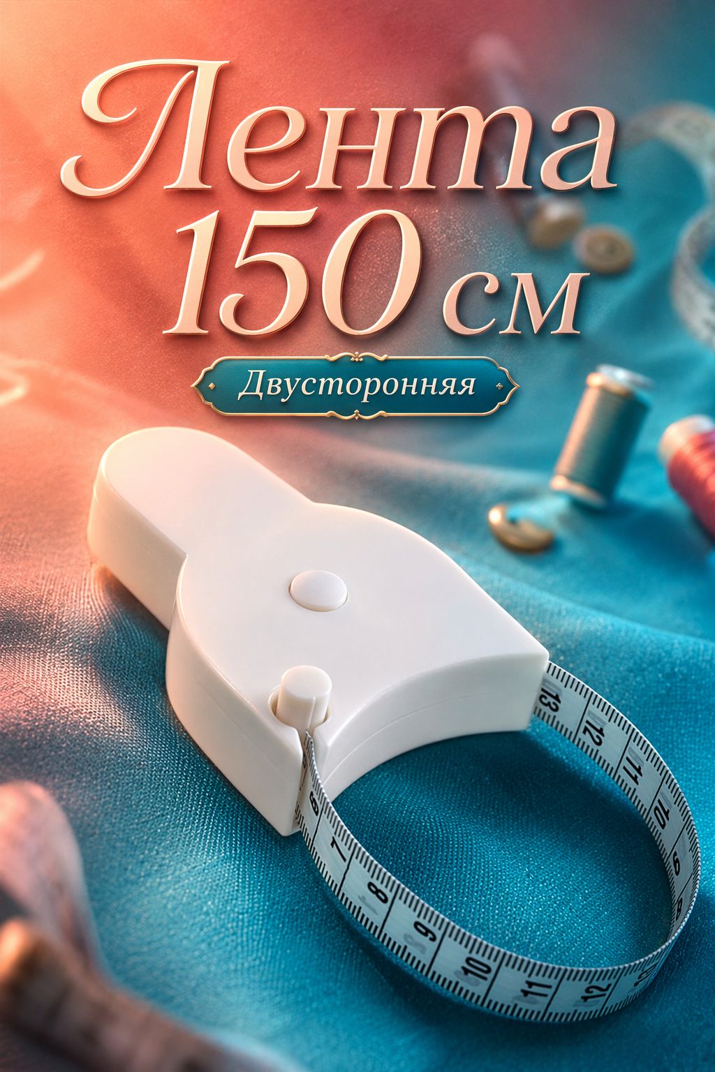 Лента измерительная для шитья автоматическая двусторонняя, 150 см, белая