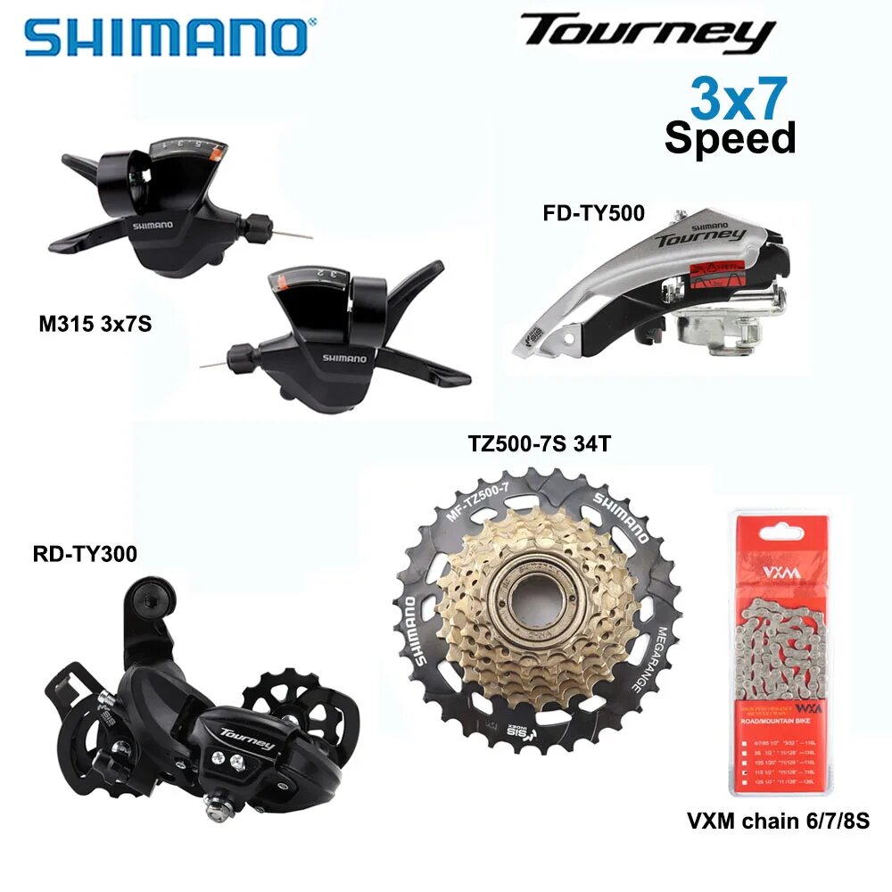Комплект трансмиссии Shimano Tourney 3x7 скоростей M315 34T