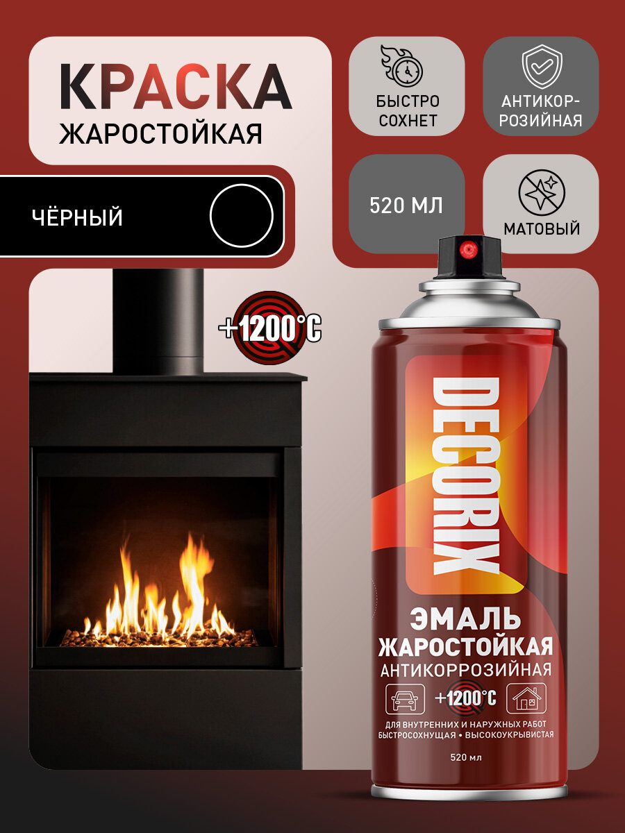 Аэрозольная эмаль жаростойкая +1200С DECORIX в баллоне 520 мл матовая