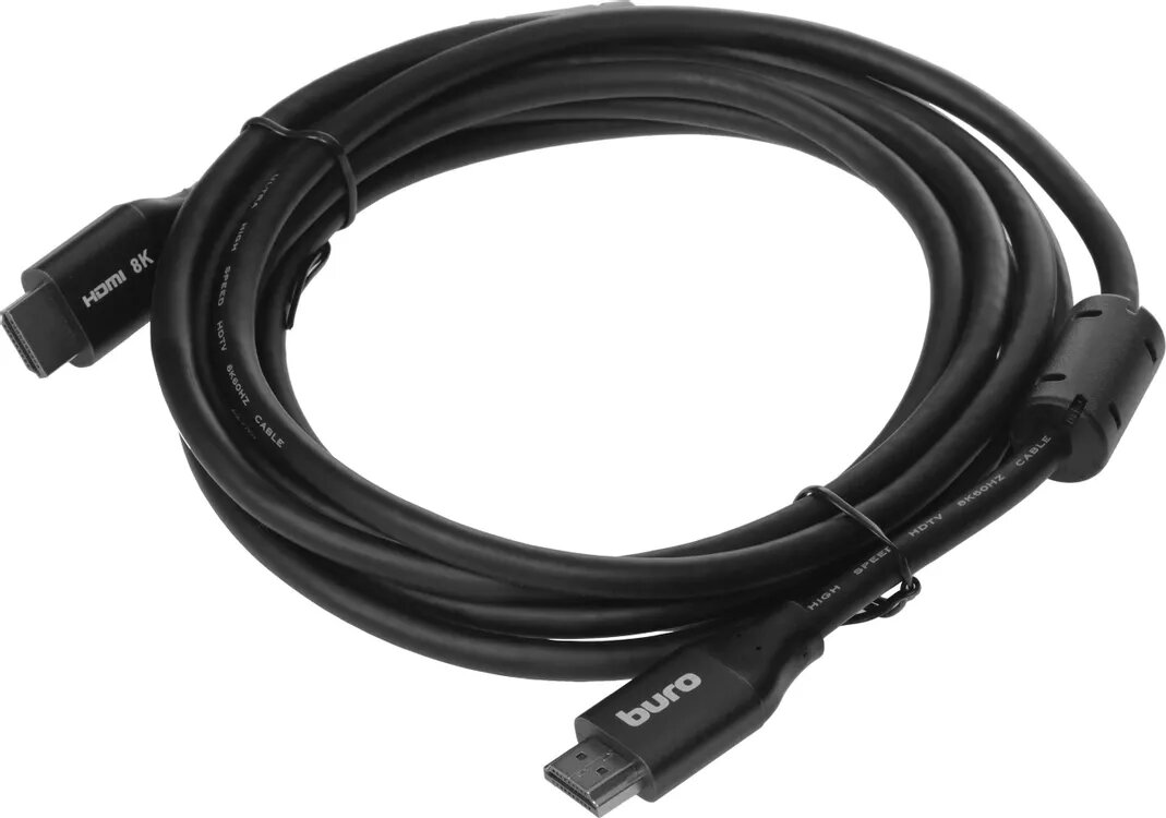 Кабель аудио-видео Buro HDMI (m) - HDMI (m), ver 2.1, 3м, GOLD, ф/фильтр, черный