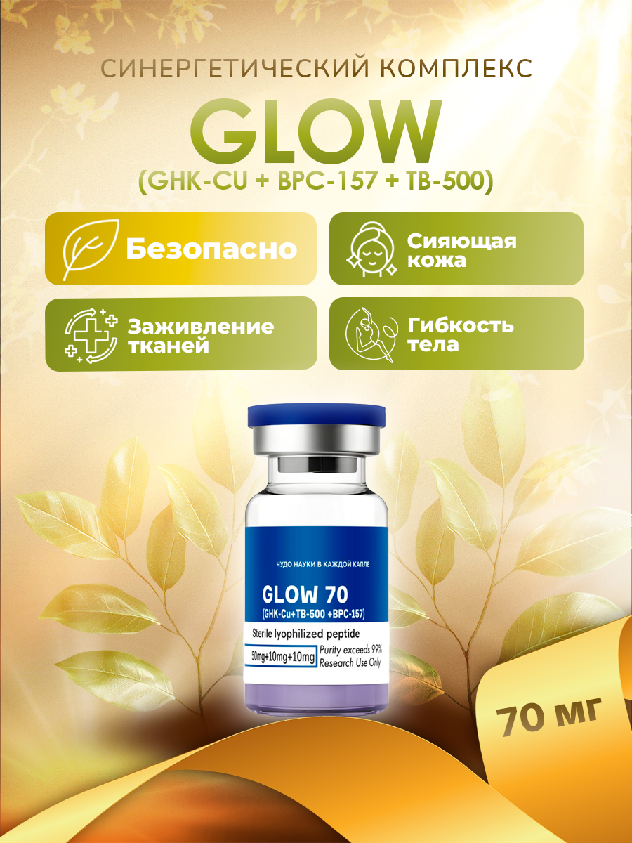 Glow 70 (GHK-Cu + TB-500 + BPC-157) синергетический комплекс для улучшения состояния кожи, омоложения, регенерации тканей, заживление ран и снижения воспаления