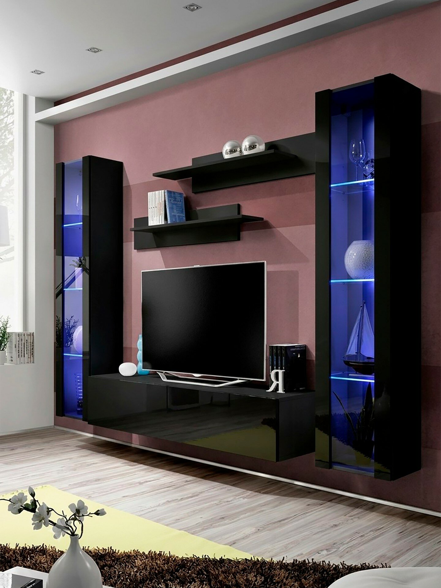 Модульная гостиная Лана 2.5 МДФ (черная) FM 260x40x170 см, черный арт-мебель