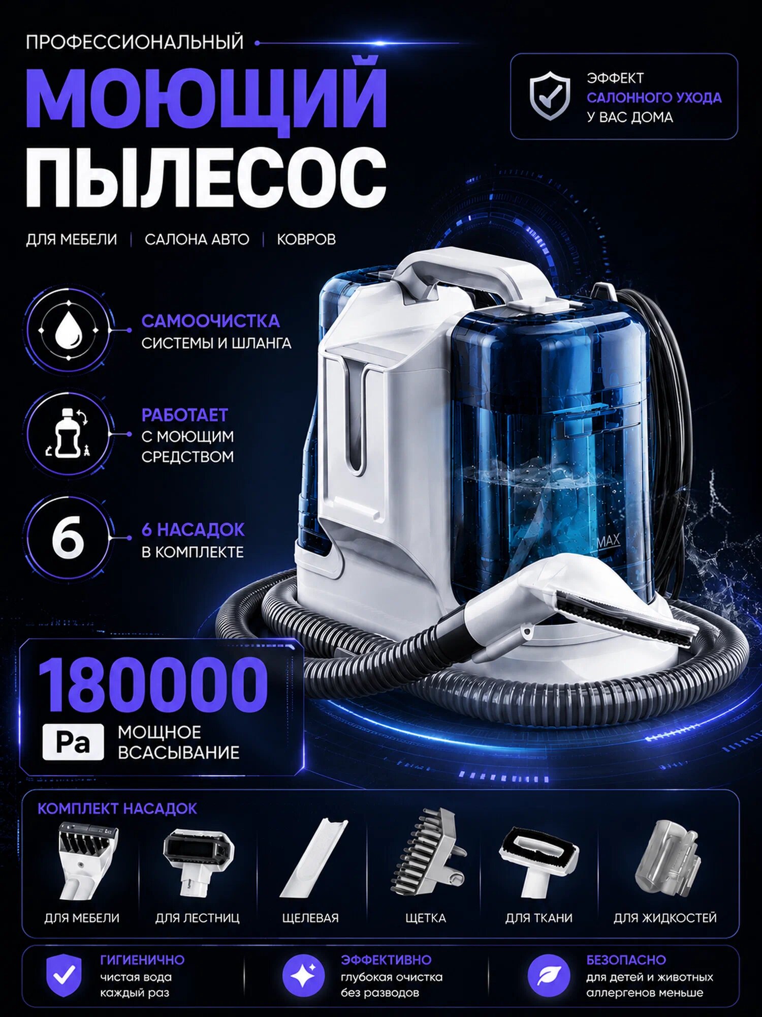 Моющий пылесос с влажной уборкой, моющий пылесос вертикальный, пылесос для дома белый