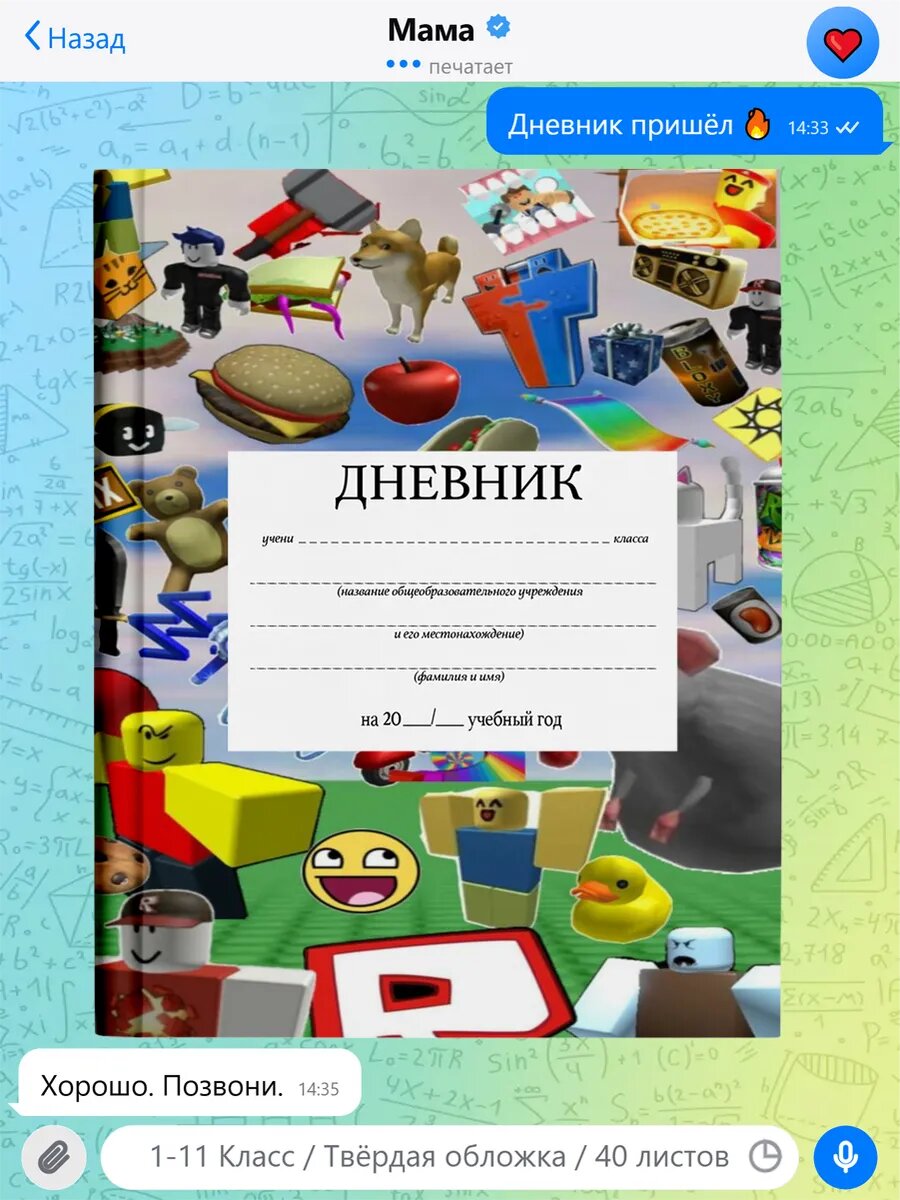Школьный дневник с принтом Роблокс