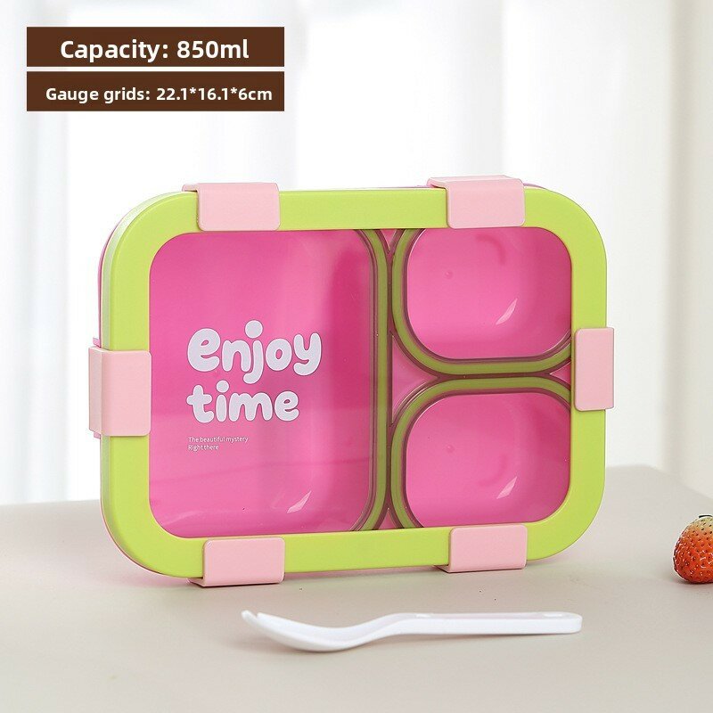 Bento box из нержавеющей стали с несколькими отделениями и зажимами для студентов зеленый