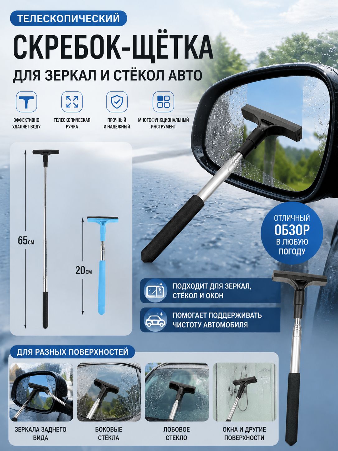 Водосгон автомобильный, длина: 65 см