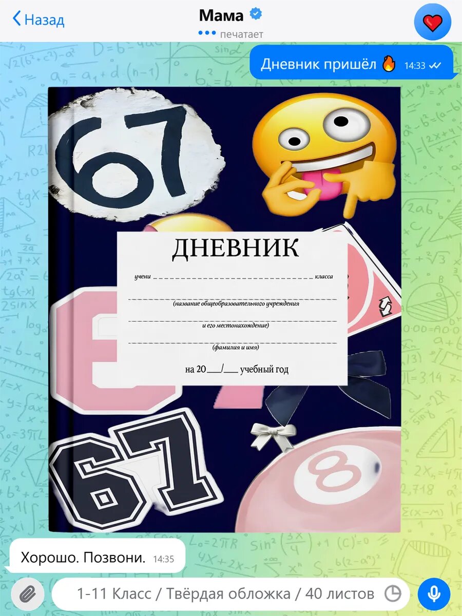 Школьный дневник с принтом 67