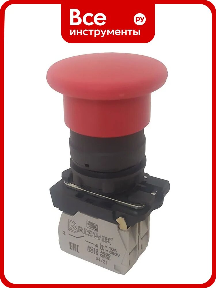 Выключатель кнопочный Briswik КМЕ 5602м красный 0но+2нз Гриб IP65 aB-HB-5Ai-0223