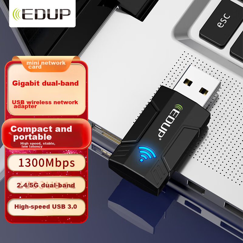 EDUP 5G Dual-Band Gigabit беспроводная сетевая карта 1300Мбит/с мини-адаптер USB3.0 с режимом AP Цвет：[1300M Dual-Band
