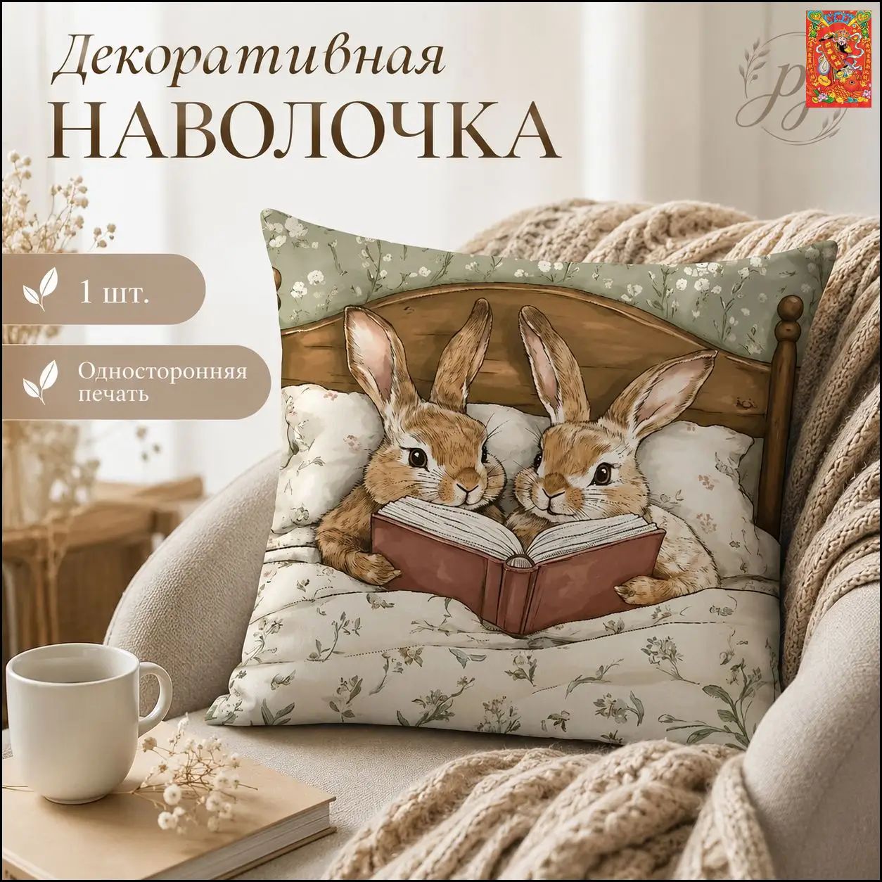 Наволочка декоративная 45x45 см бежевая с кистями на молнии из полиэстера для дивана и кровати