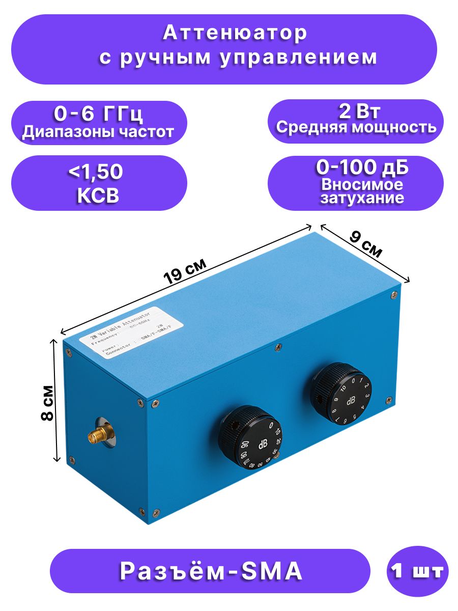 Аттенюатор с ручным управлением 0-100 дБ, (0-6 ГГц), 2 Вт, SMA